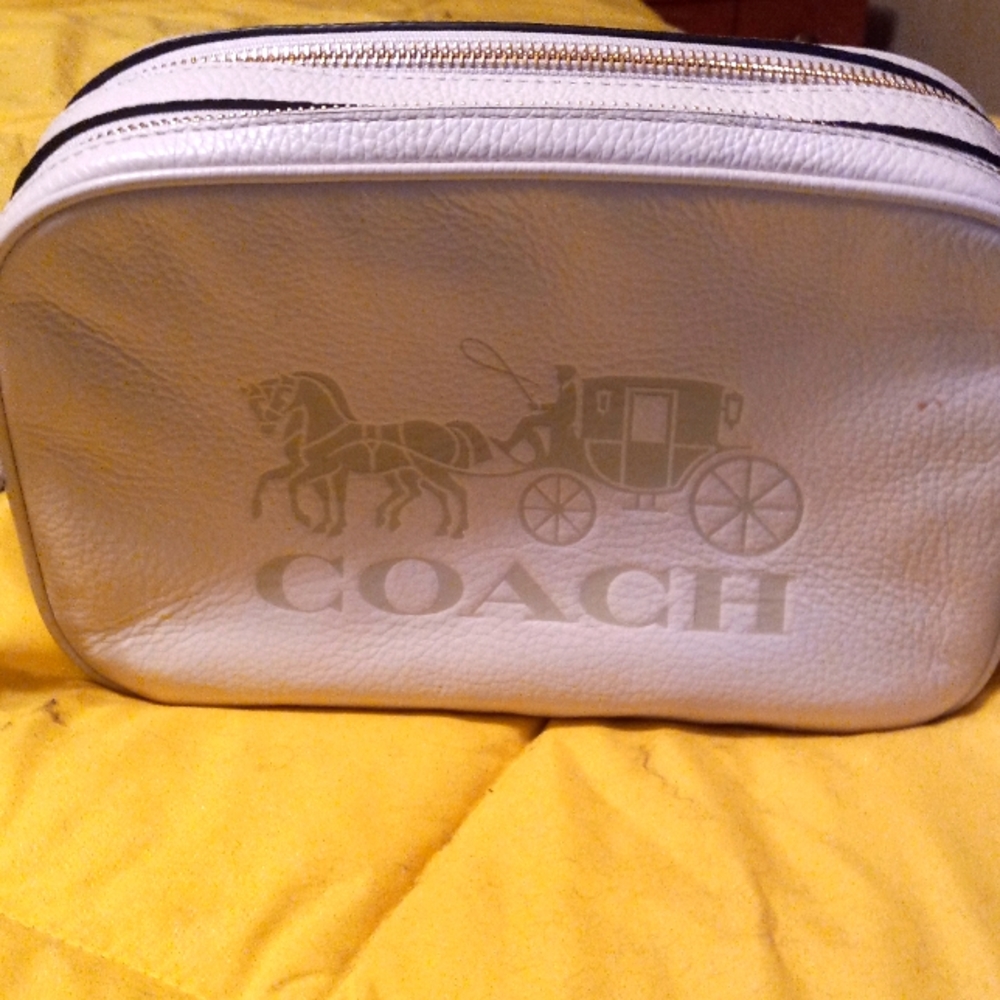 Authentic Coach Jes Chalk White Leather Double Zip Me… - Gem